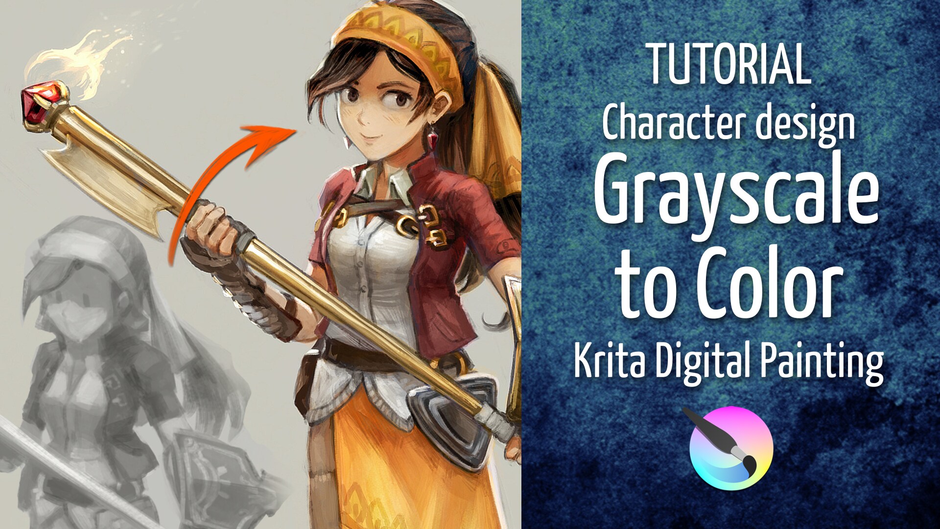Tutorial Grayscale to Color - Krita Digital Painting - Character design - David Revoy