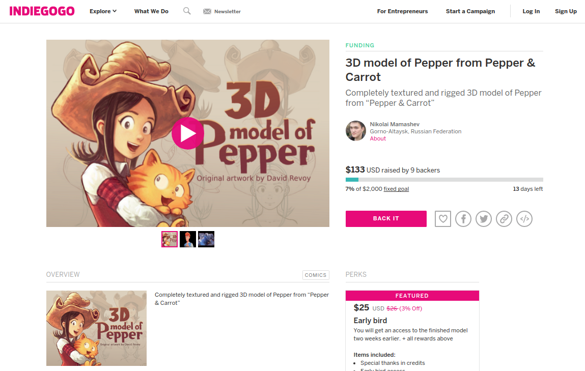 3D model Indiegogo campaign by Nikolai Mamashev - David Revoy
